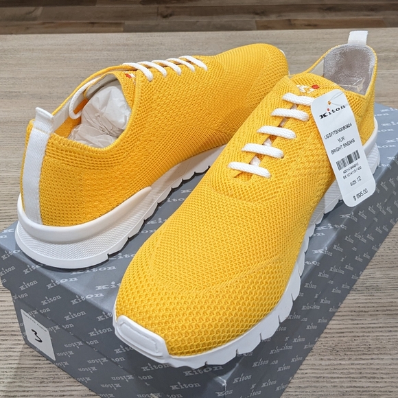 Kiton | Shoes | Mens Kiton Knit Lace Up Sock Sneakers Yellow | Poshmark